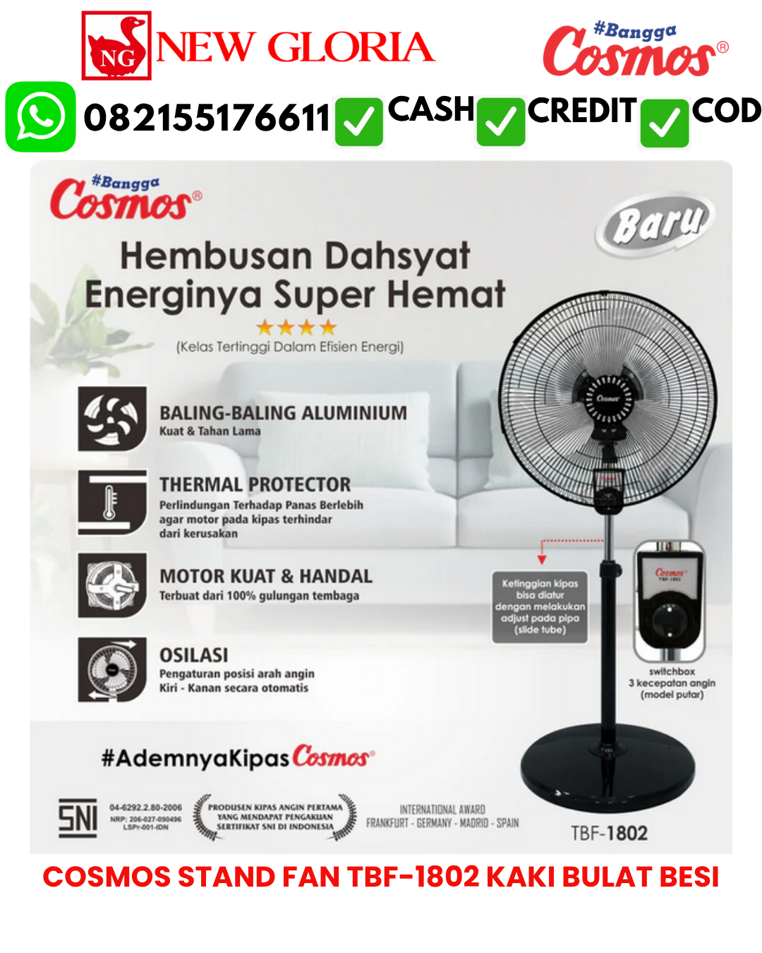 COSMOS STAND FAN TBF-1802 KAKI BULAT BESI – newgloria.io